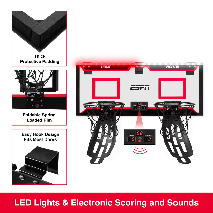 ESPN Over The Door Basketball Hoop with Electronic Scoreboard for Two ...